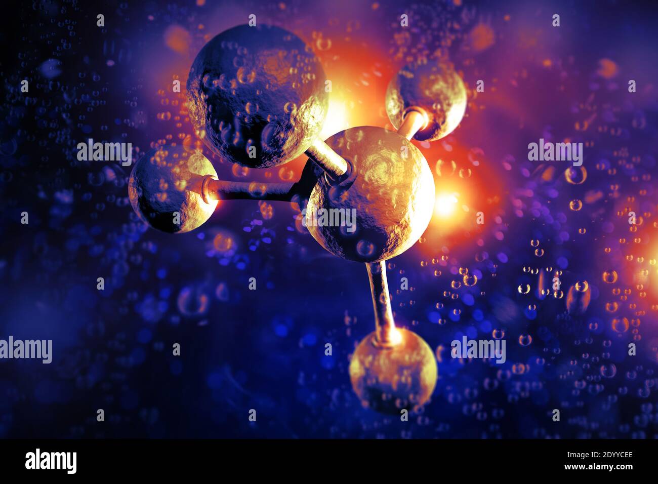 Close up of colorful atomic particle background science 3D illustration ...