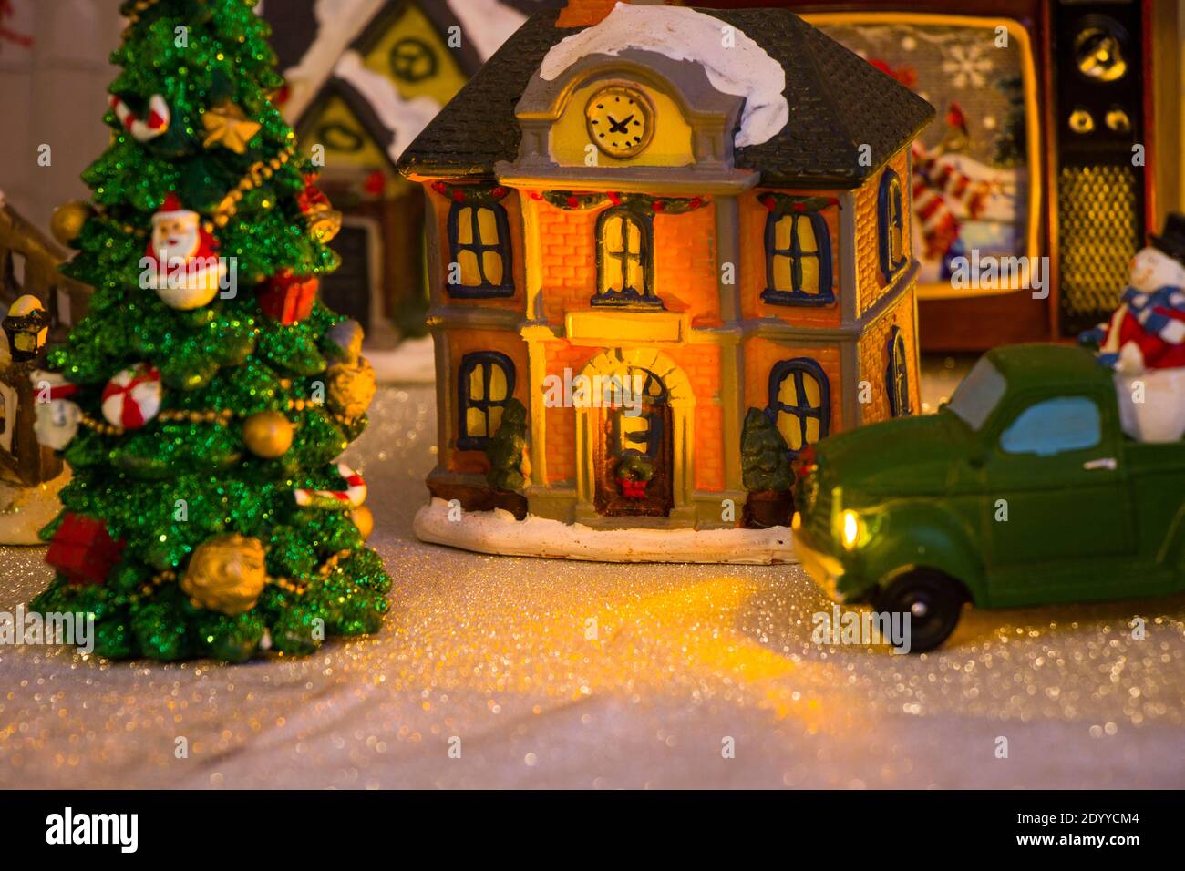Christmas toy city, house, snow, light, toys and decorations, Christmas ...