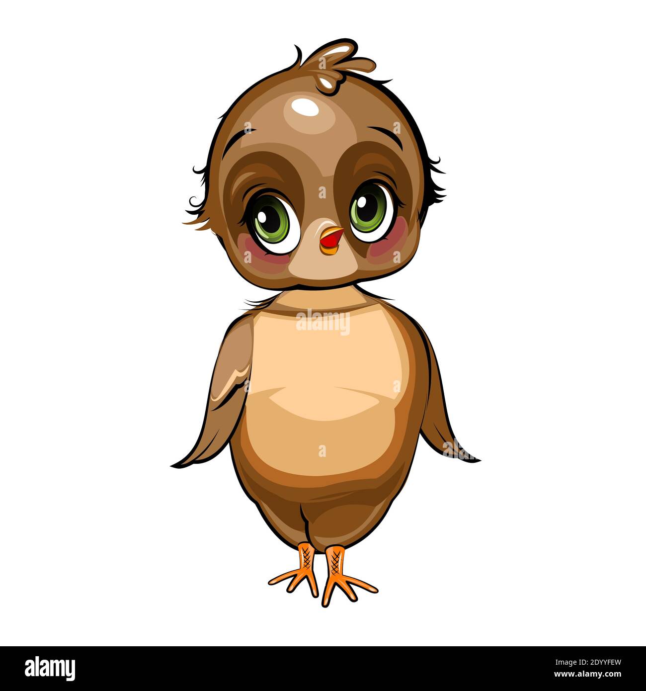 Sparrow girl. Funny chick. Cute and funny baby bird. The isolated ...