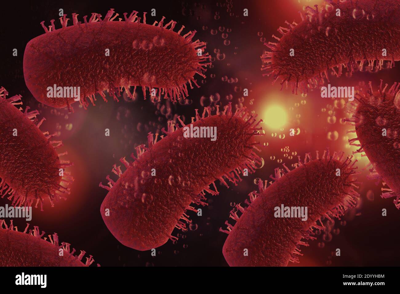 Rabies virus microscopic cells with pink background 3D Illustration ...