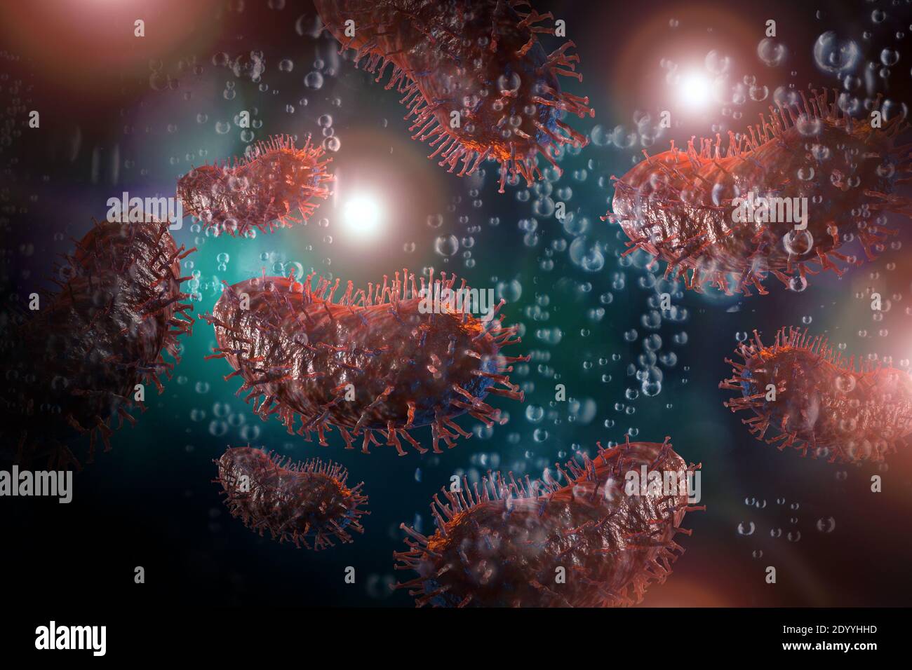 Pink rabies virus microscopic cells with pink background 3D ...