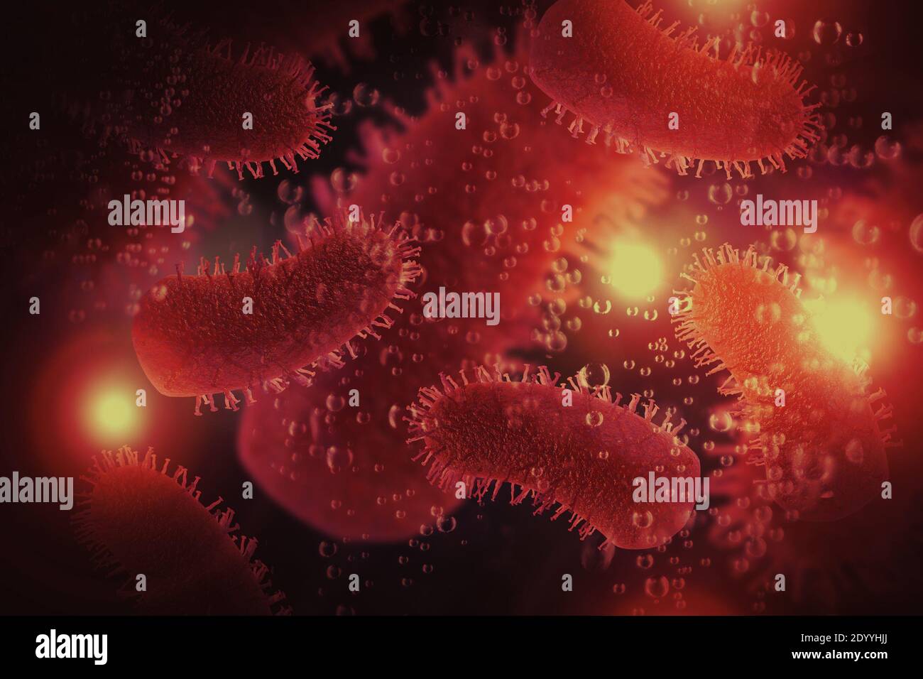 Rabies virus microscopic cells with pink background 3D Illustration ...