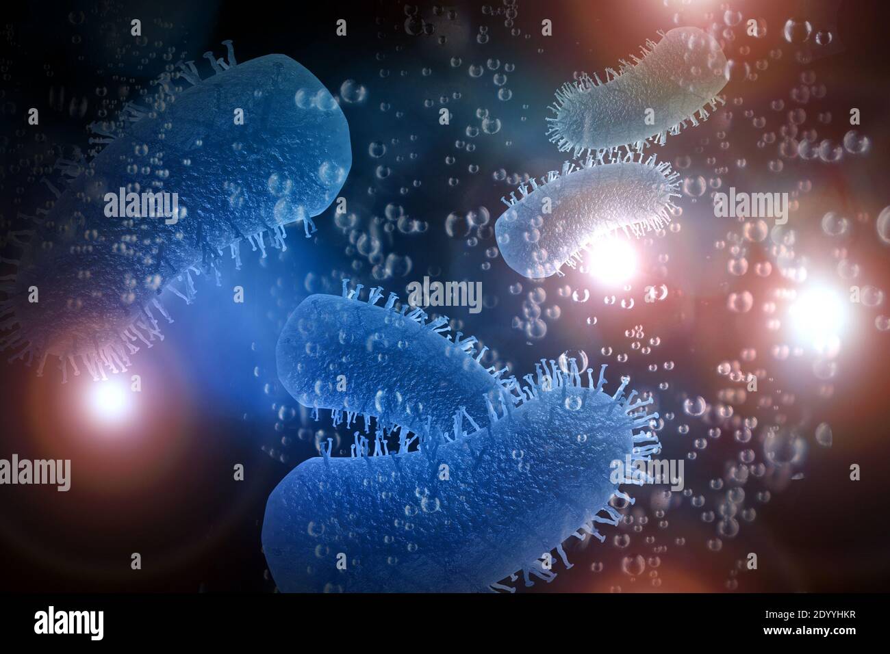 Rabies virus microscopic cells with pink background 3D Illustration ...