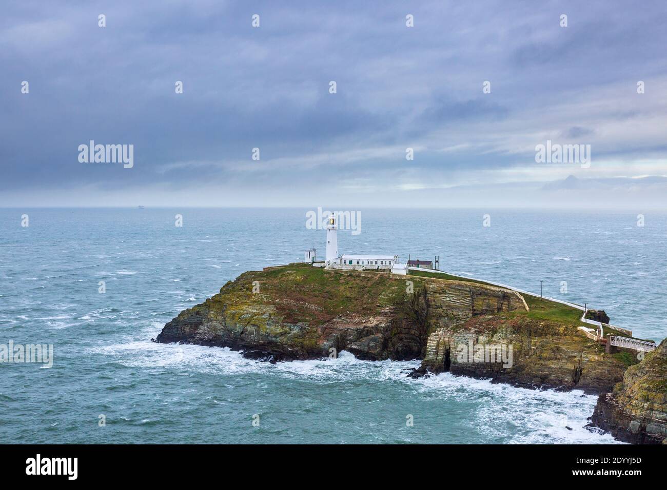 The South Stack Lighthouse during stormy weather, Anglesey, Wales Stock ...