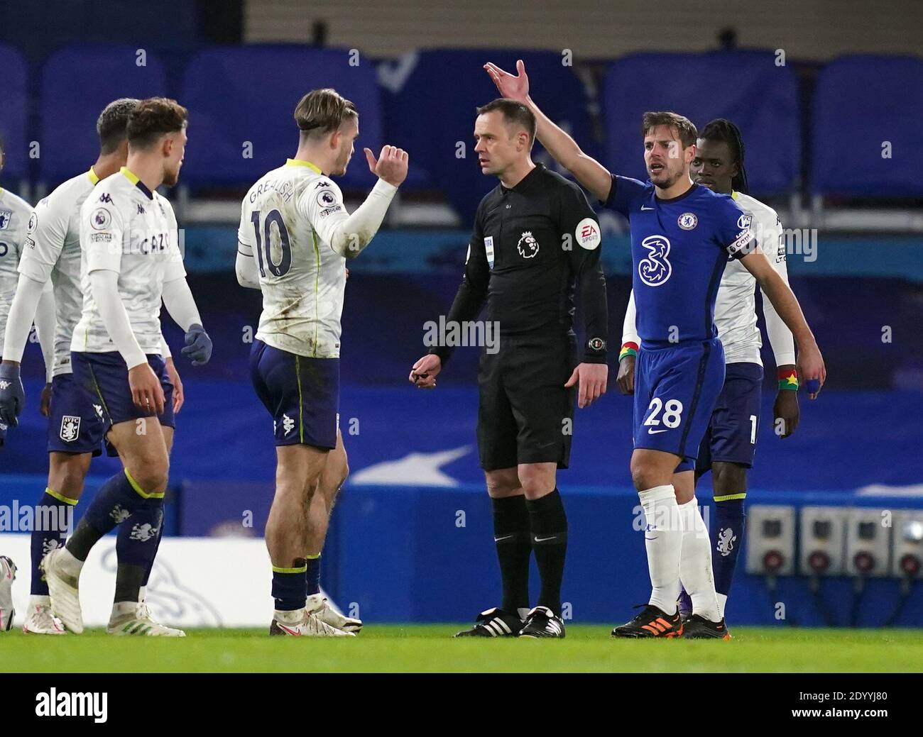 Chelsea's Cesar Azpilicueta protest to referee Stuart Attwell after ...