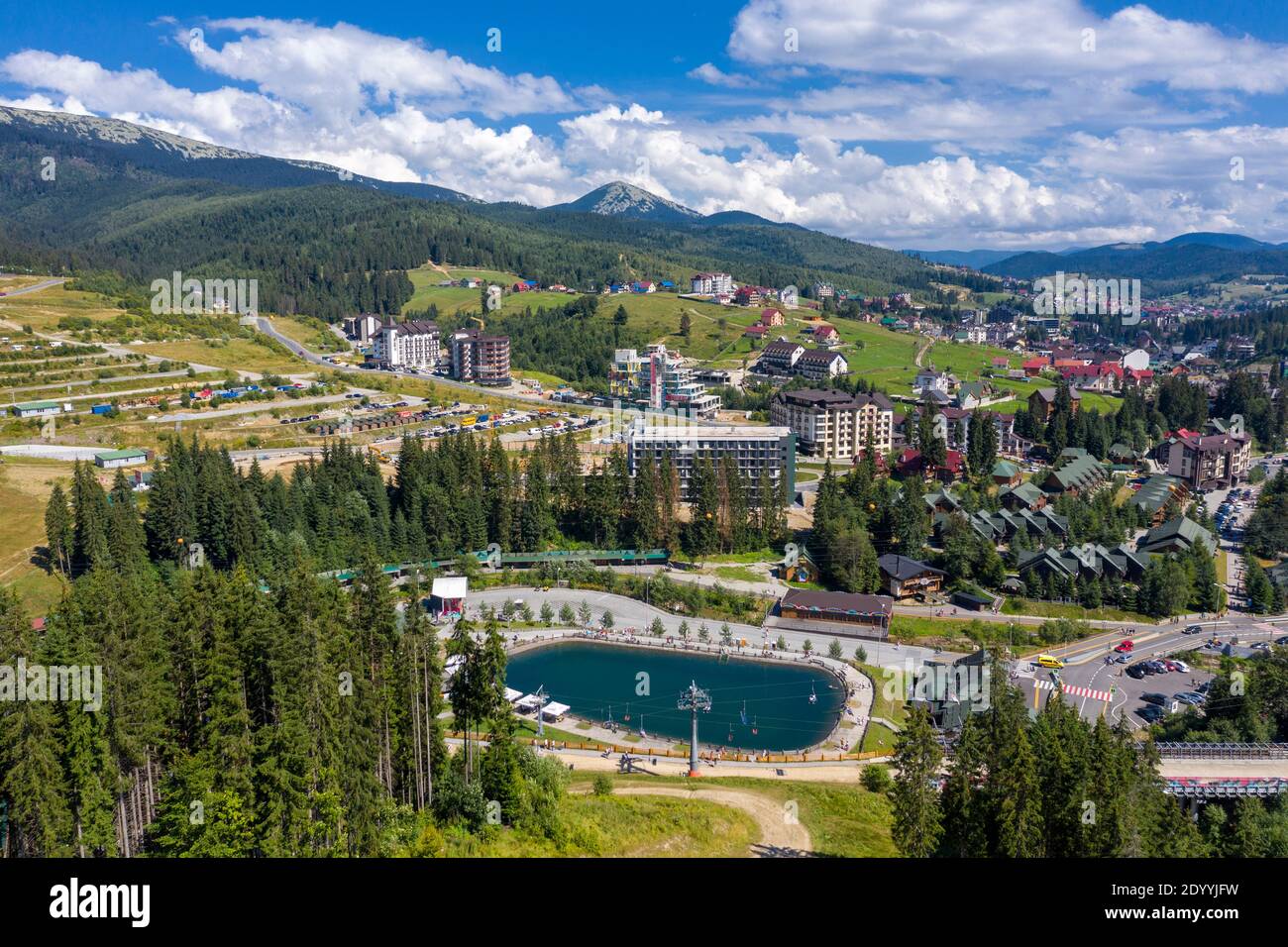 Bukovel village Ski Resort at the summer aerial view Stock Photo - Alamy