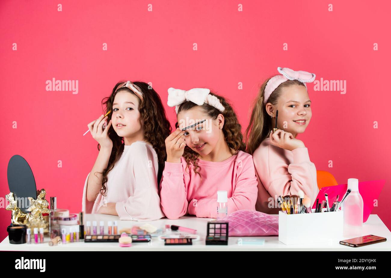 Cosmetics for children. Beauty and fashion. Hobby and fun. Happy girls ...