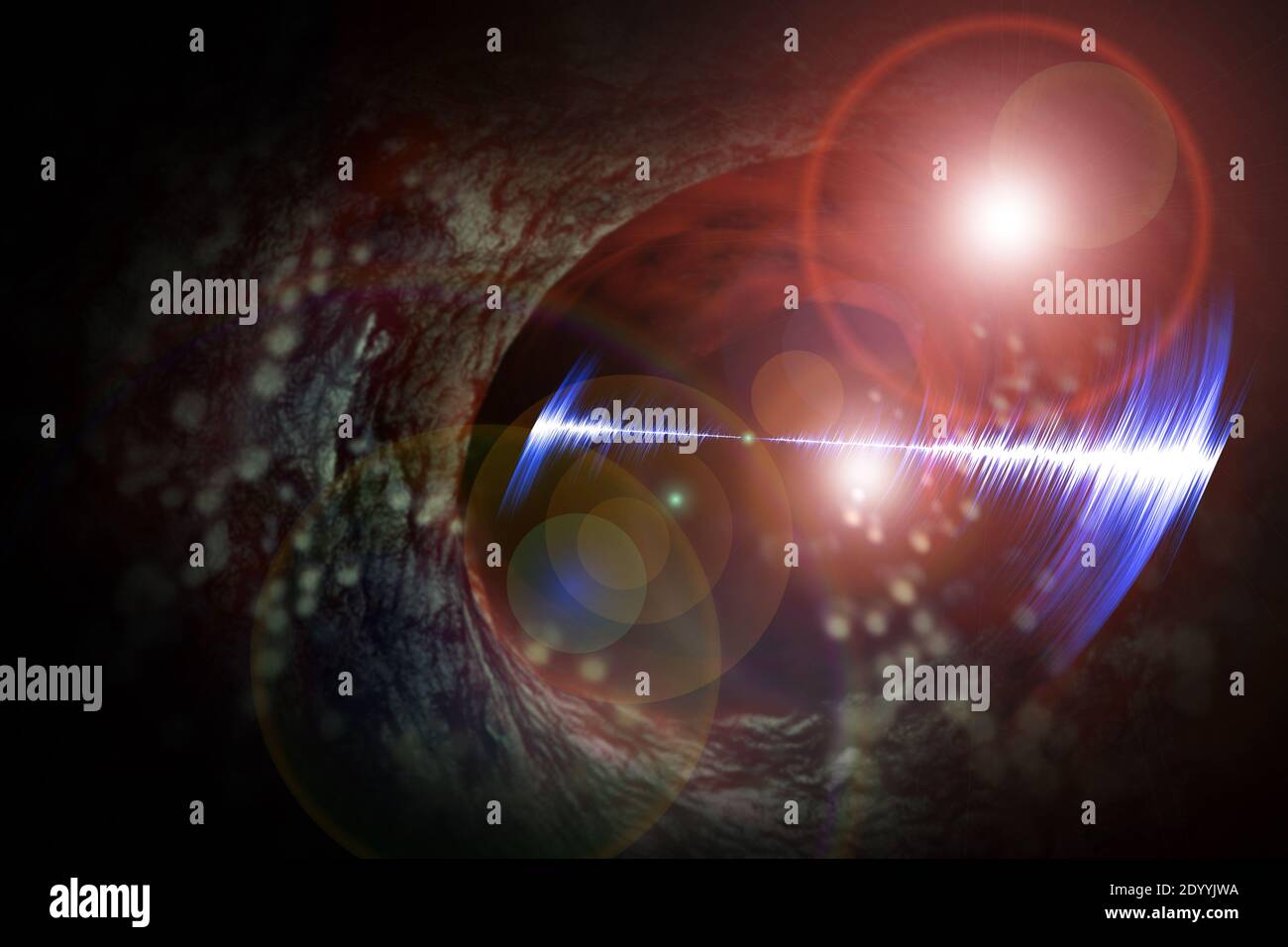 Visual neon soundwave concept 3D illustration of sound traveling into ...