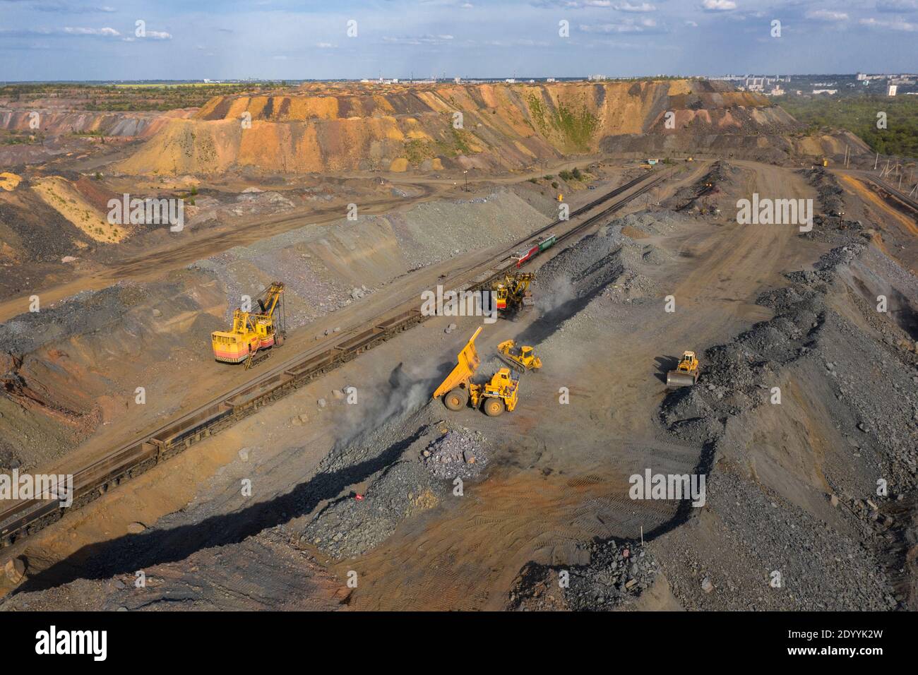 Heavy mining machinery in a quarry for the extraction of limestone ...
