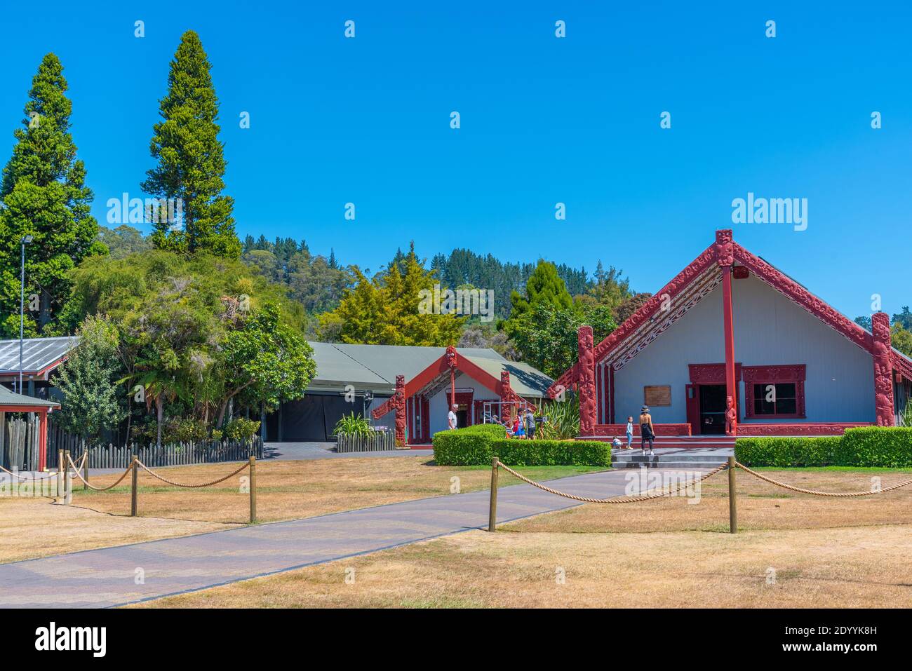 Marae traditional Maori gathering hall at Te Puia, Rotorua, New Zealand ...
