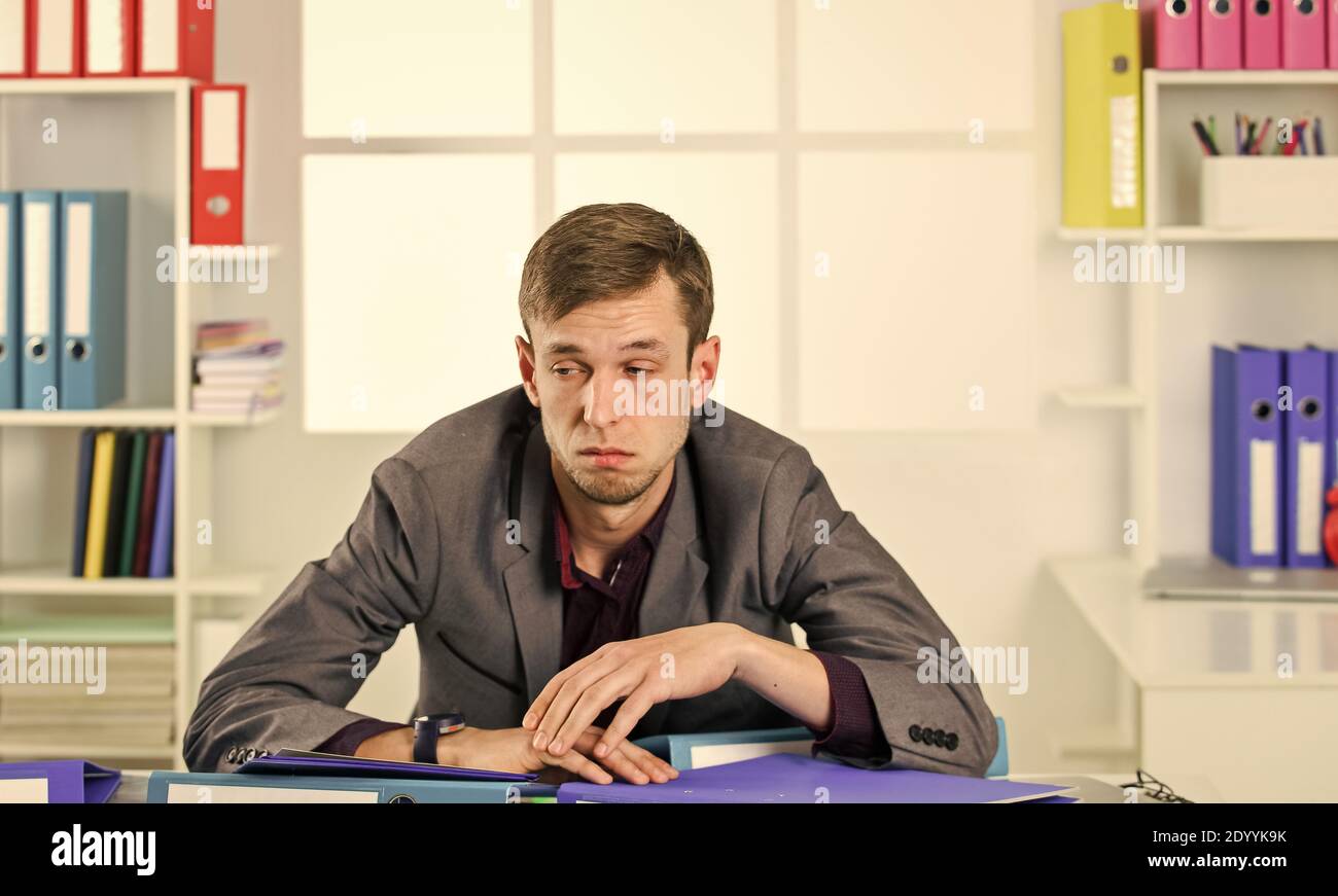 Man lawyer sleepy documents folders exhaust with too much work ...