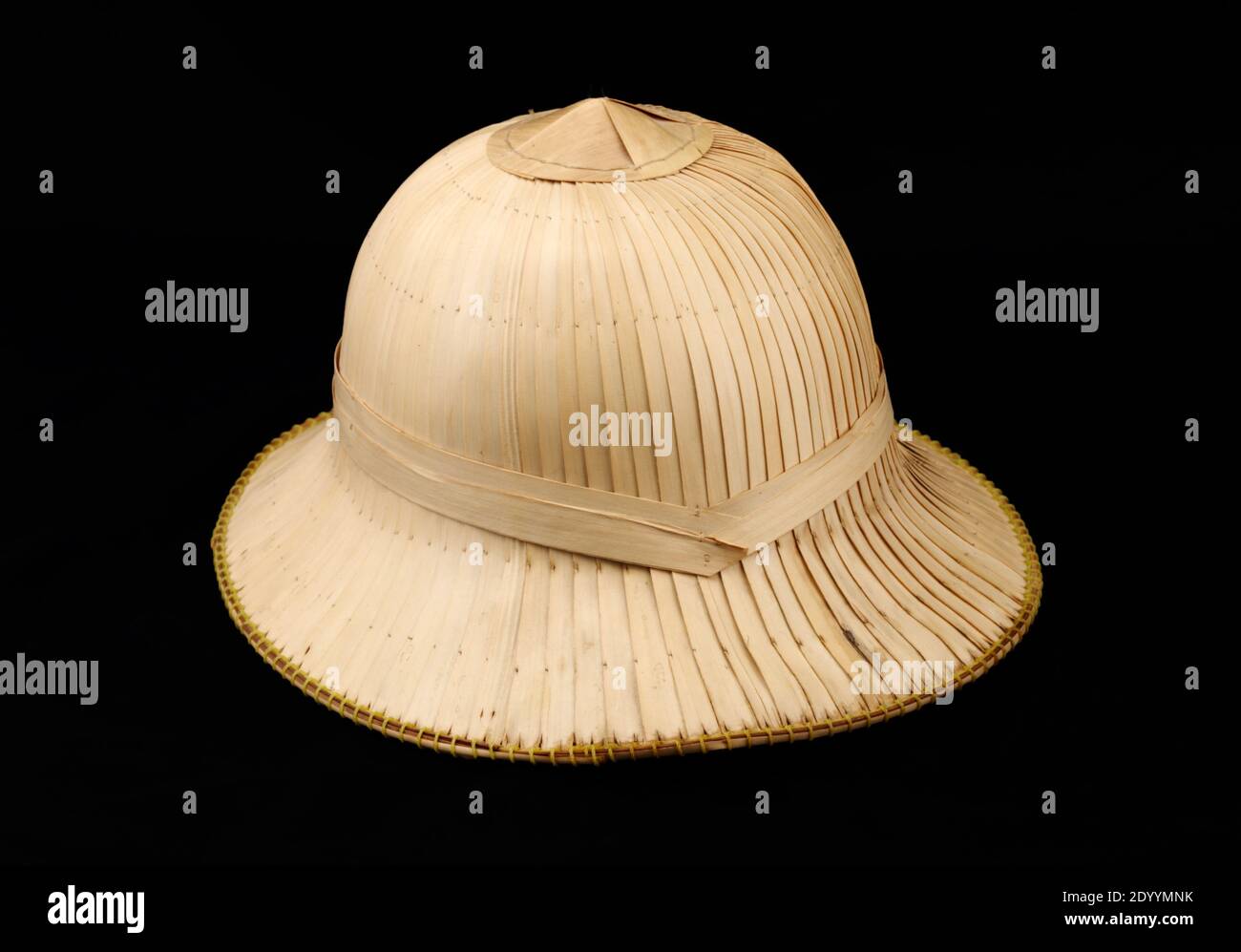 Old safari style tropical hat on isolated black background Stock Photo ...