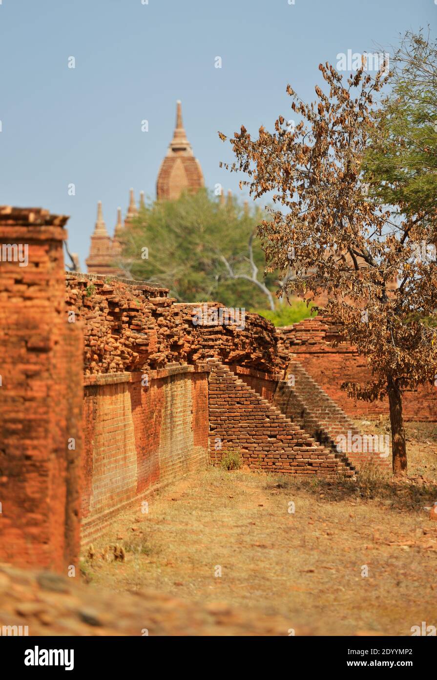 Old beautiful wall boundary in front of buddist temple in Bagan ...