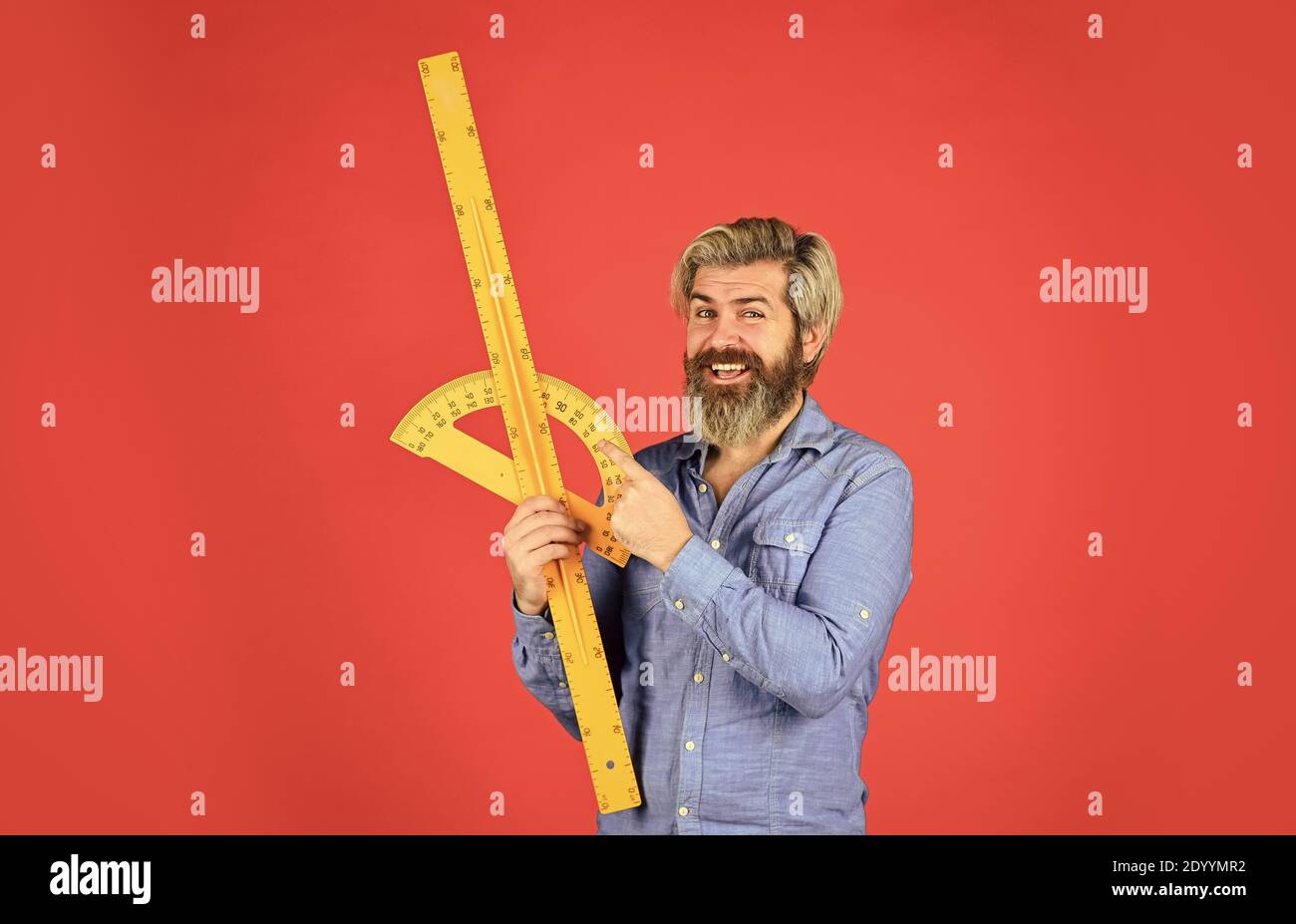 Bearded man use ruler. Education concept. Study hard. Measurement tool ...