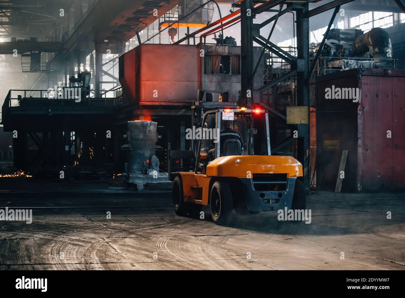 Metallurgical factory interior. Industrial manufacturing. Steel ...