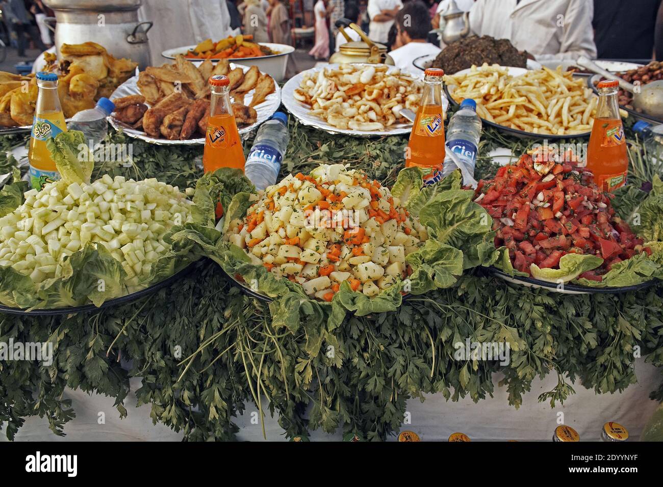 Moroccan food stall in Djemaa El Fna square in Marakesh, Morocco Stock ...