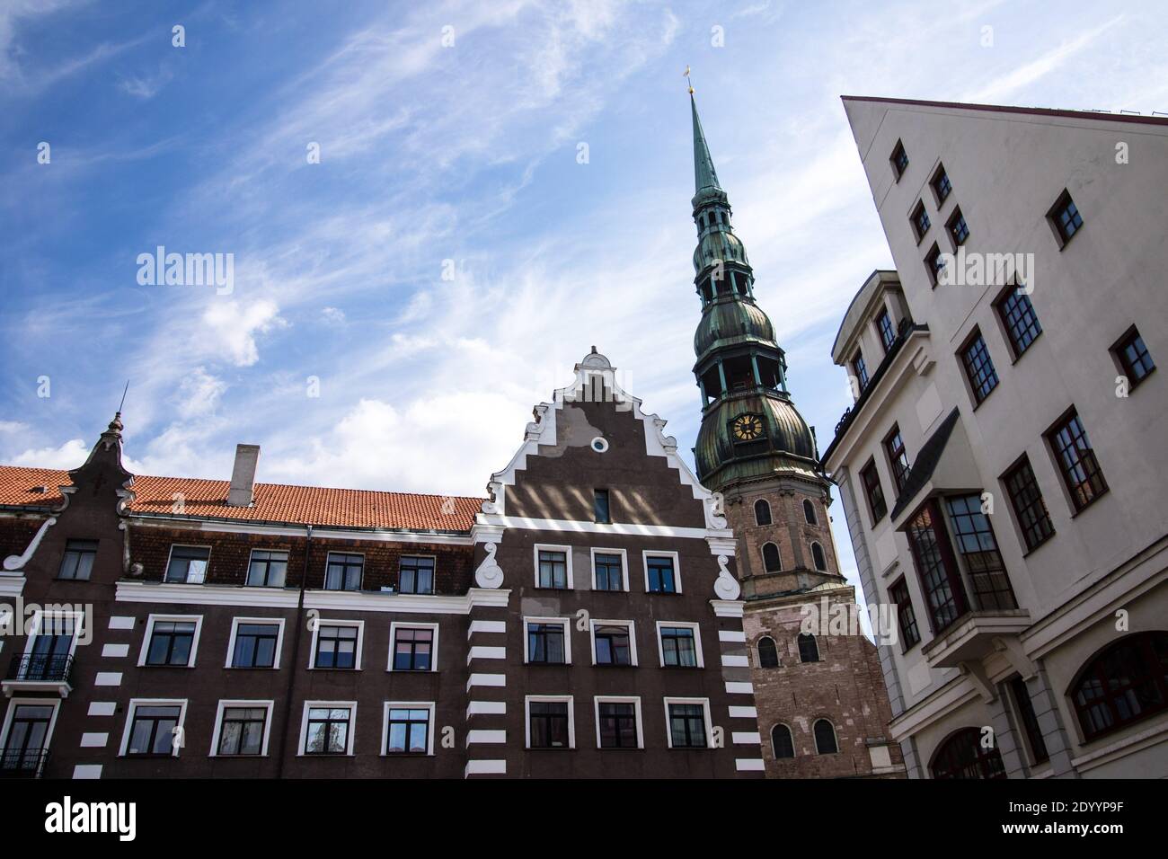 Old Town of Riga, modern brick building, blue sky Stock Photo - Alamy