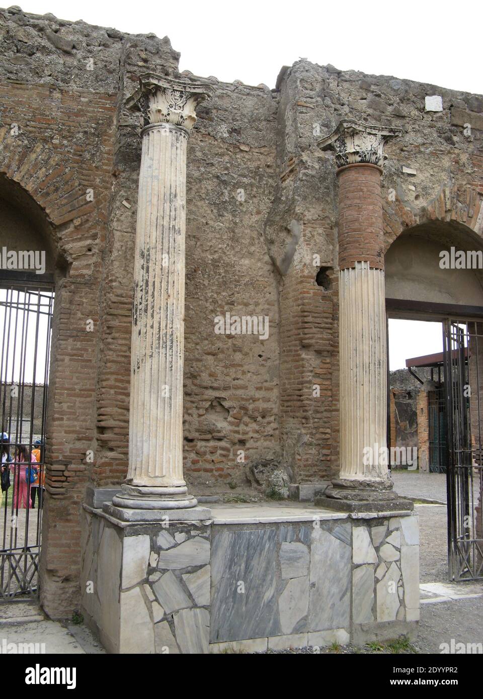 Columns at the linked entrance to the Macellum ruins and excavations of ...