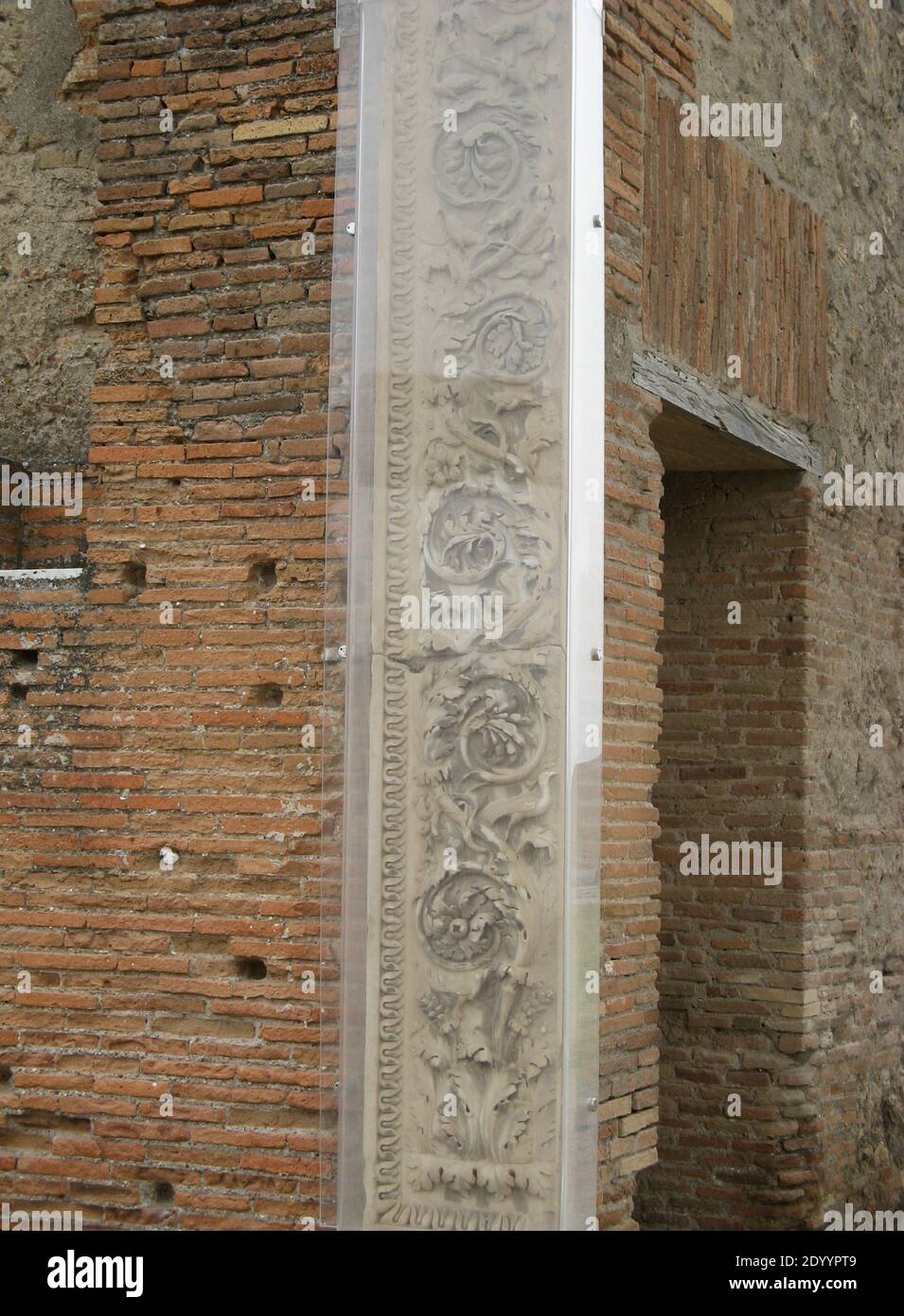 Preserved stone filigree on the corner of a property in the ruins and ...