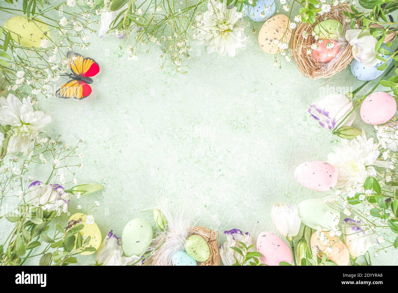 Happy Easter concept. Spring Easter holiday top view flat lay ...