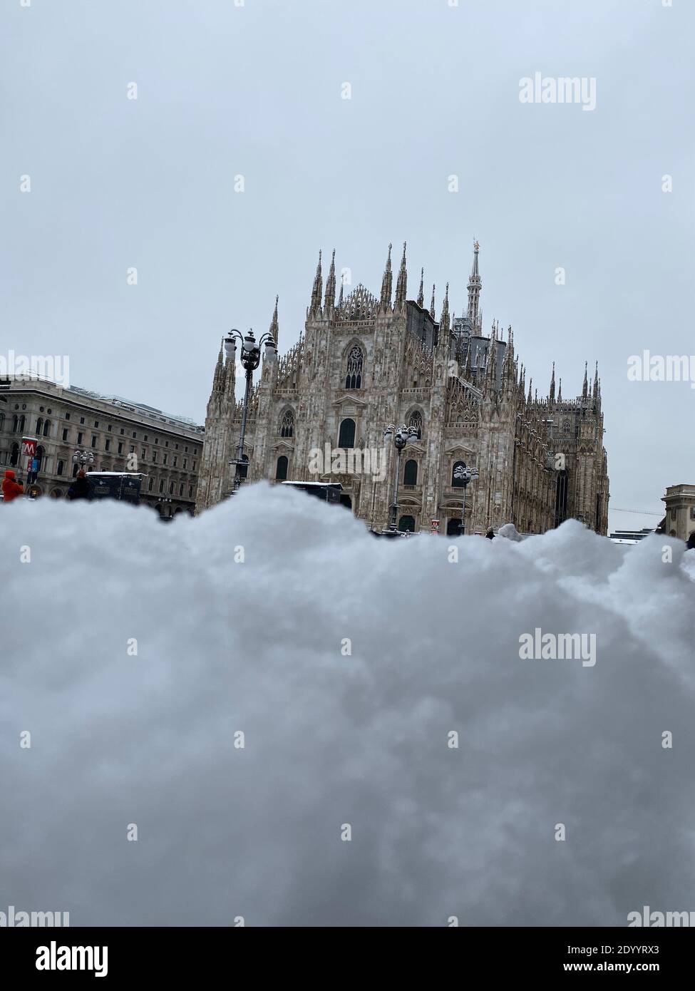 Milan, Italy - December 28, 2020: street view of Milan during the snow ...