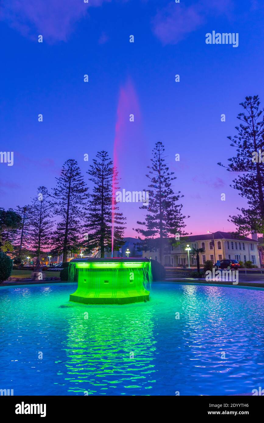 Night view of Tom Parker fountain in Napier, New Zealand Stock Photo ...