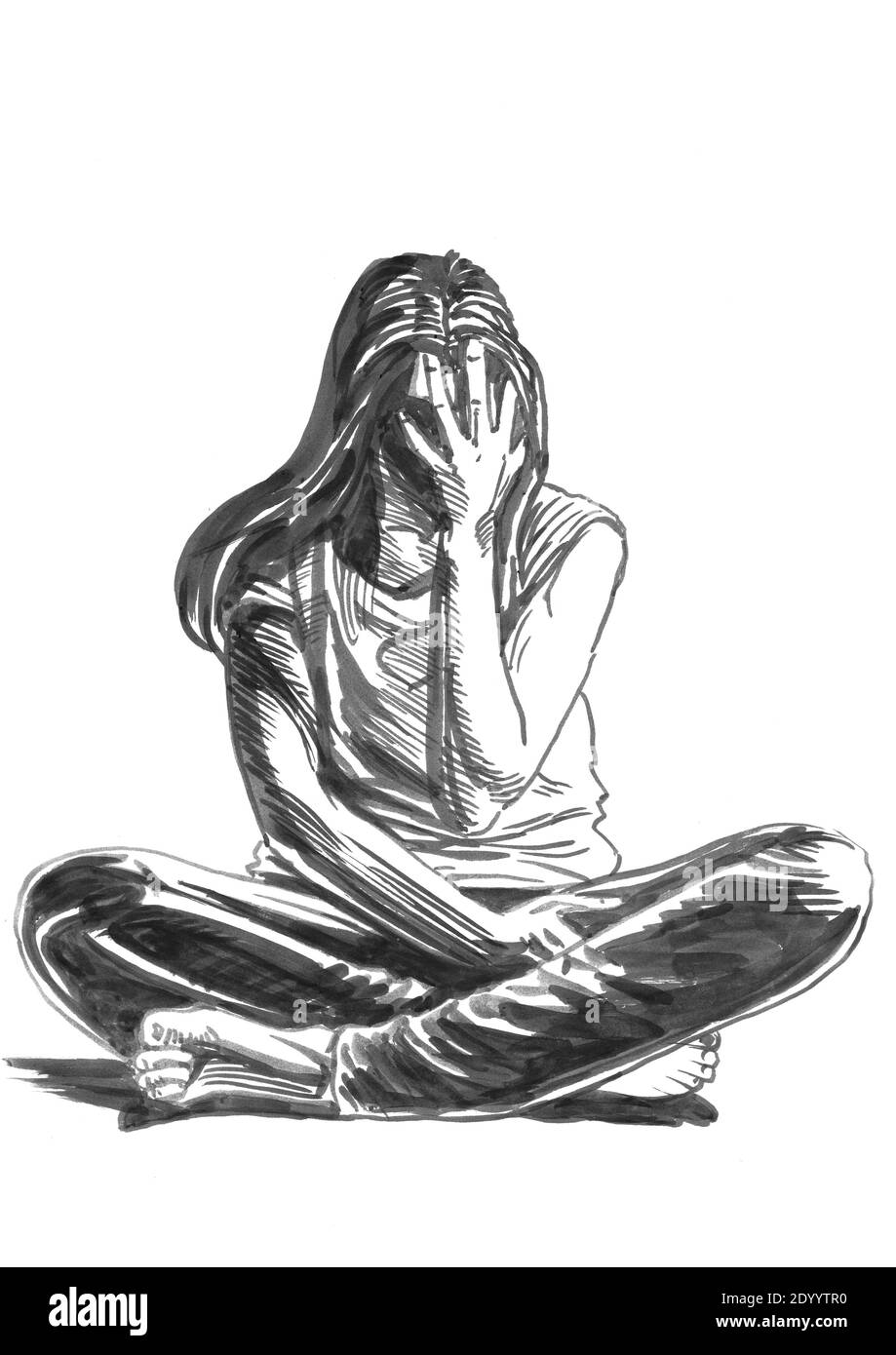 Depressed Girl Drawing Cutting
