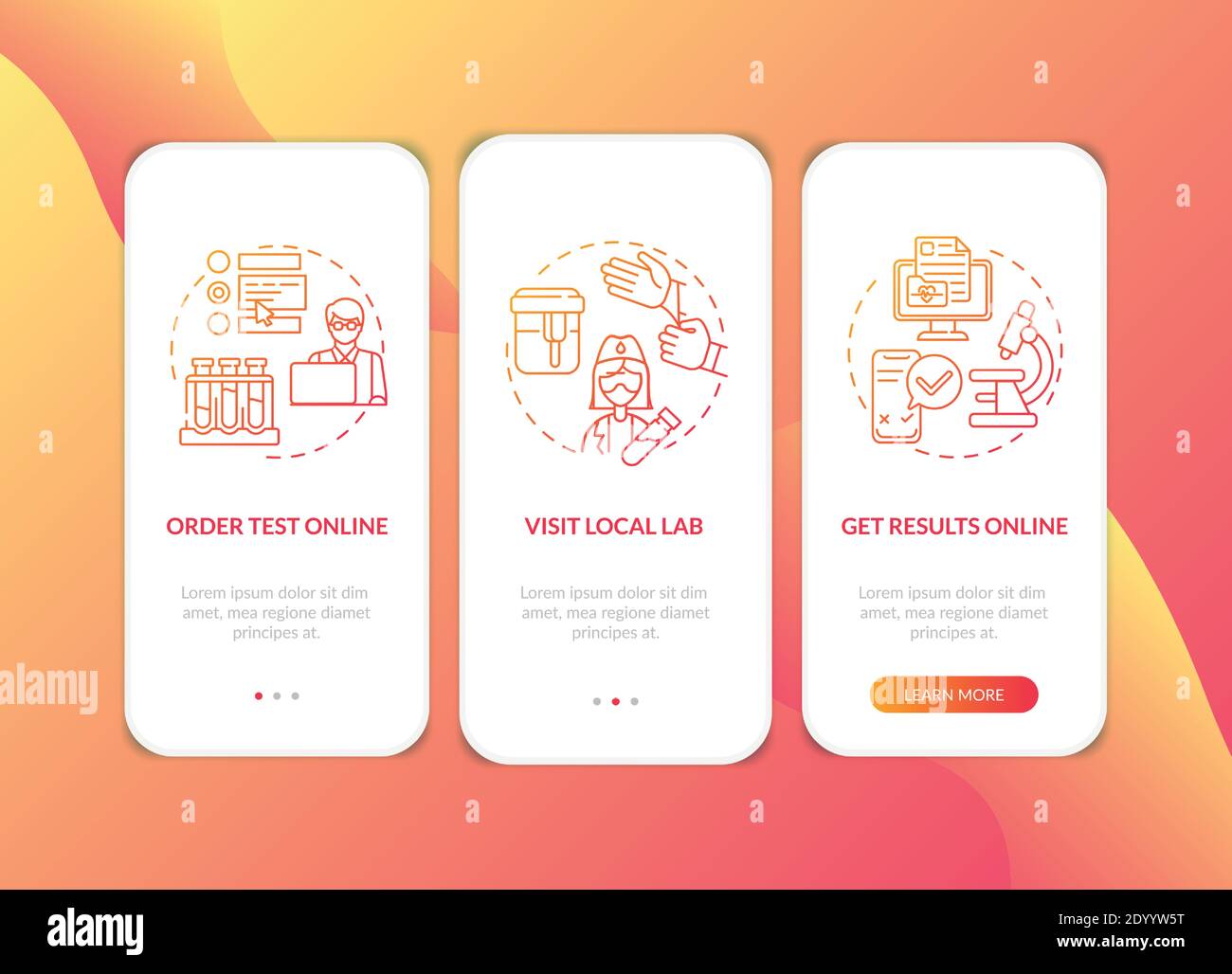 Laboratory test ordering onboarding mobile app page screen with ...