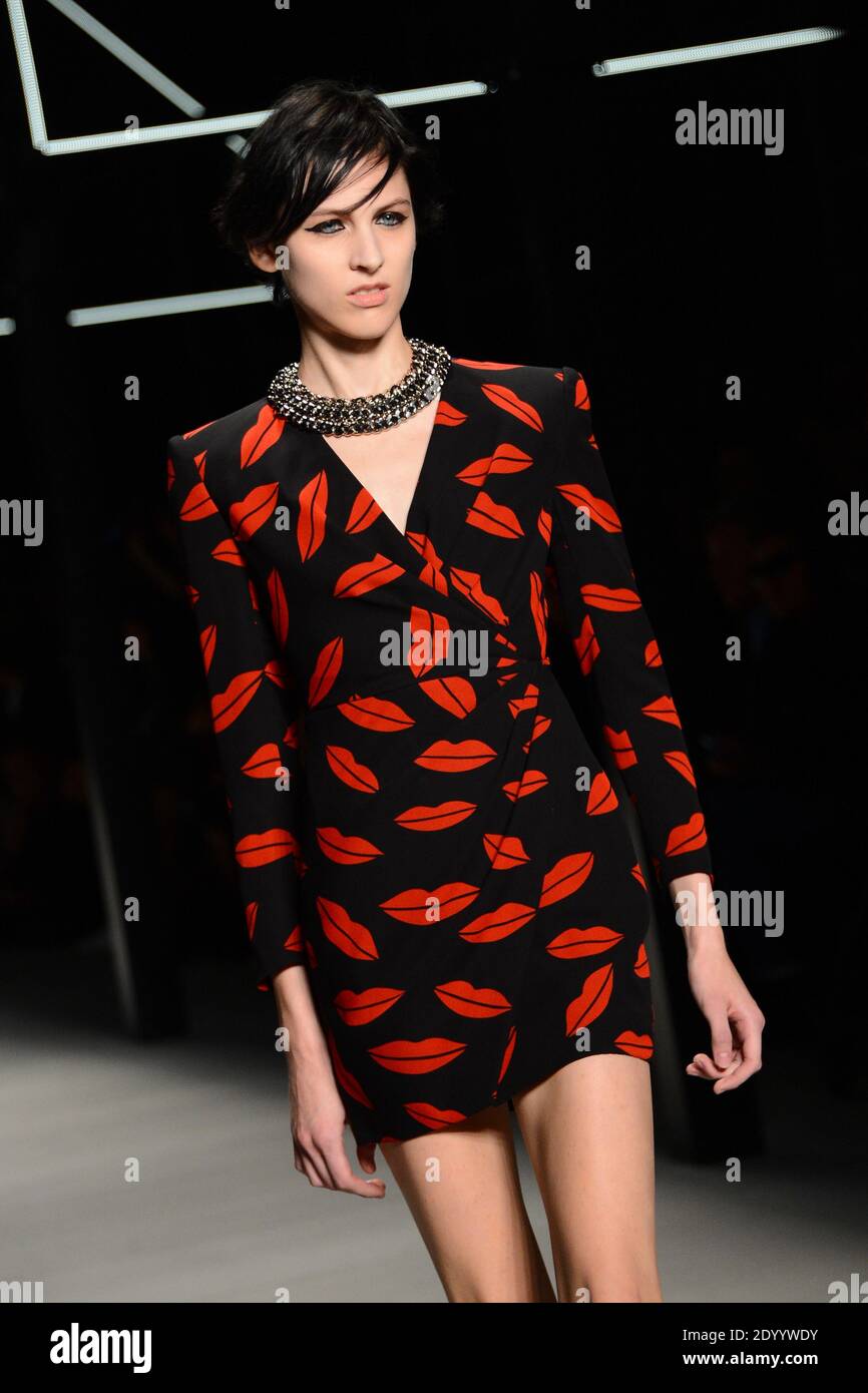 A model displays a creation by designer Hedi Slimane for Saint-Laurent ...