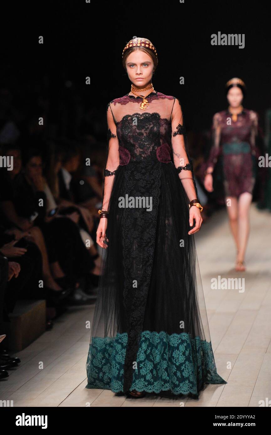 English model Cara Delevingne displays a creation for Valentino Spring ...