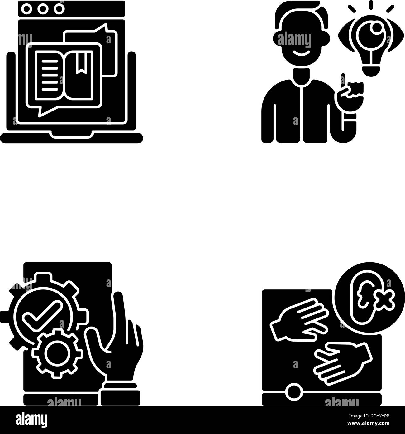 User experience management black glyph icons set on white space Stock ...