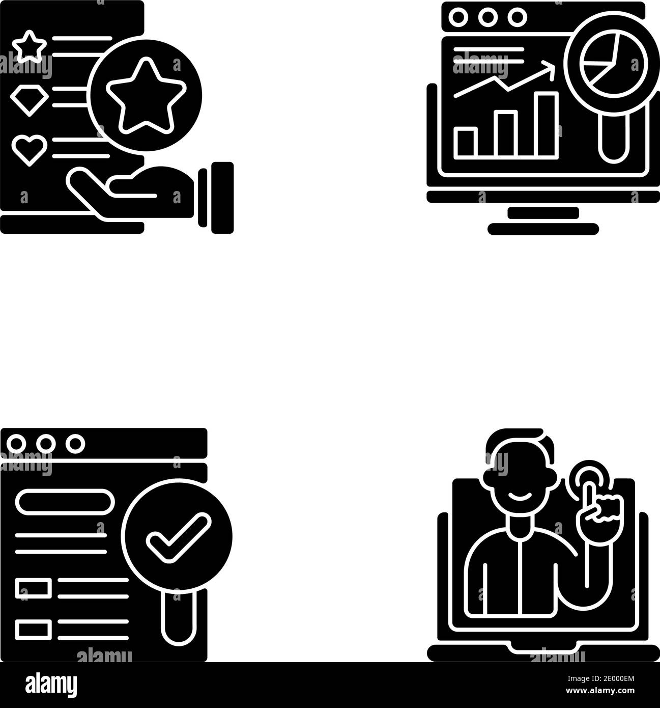 Web analytics and management black glyph icons set on white space Stock ...