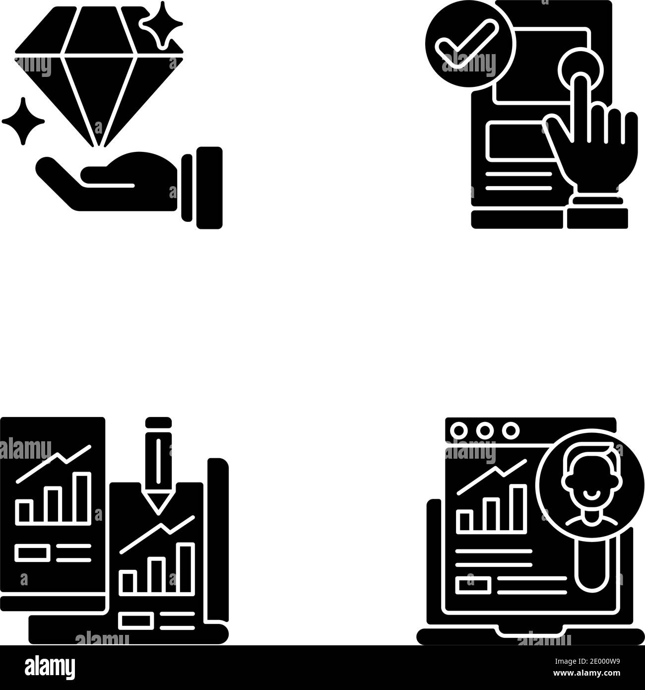 Website user experience. black glyph icons set on white space Stock ...