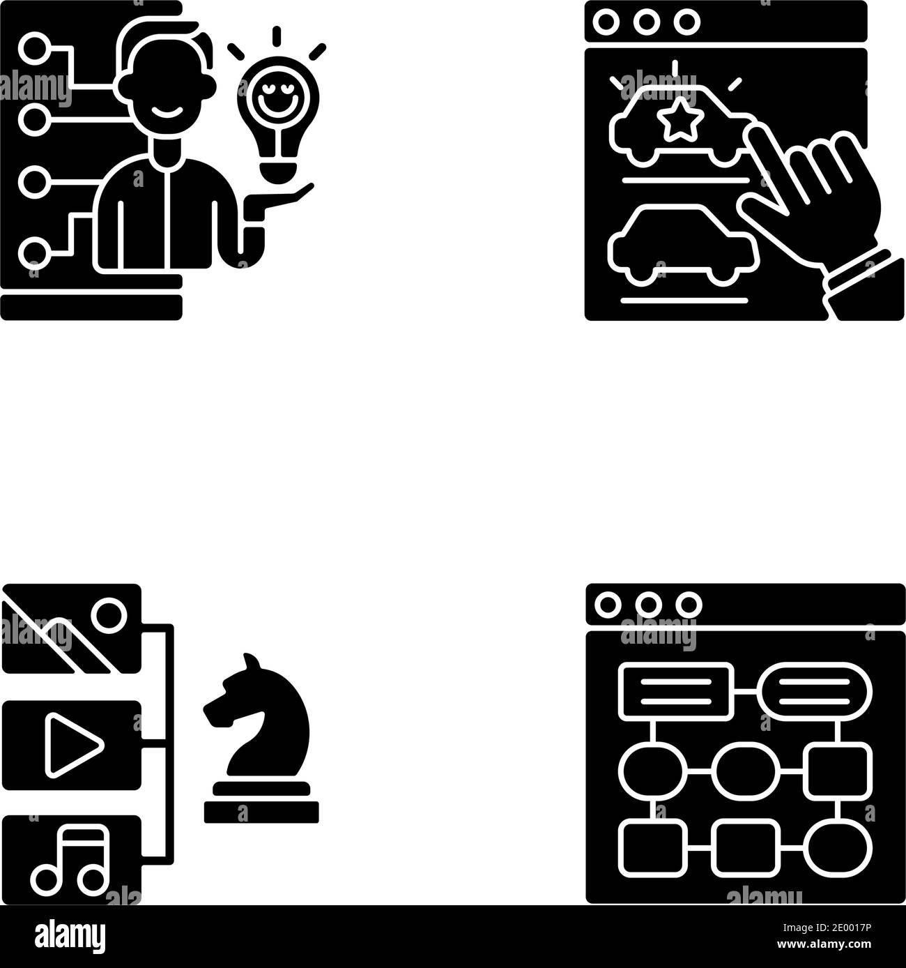 User experience improvement black glyph icons set on white space Stock ...