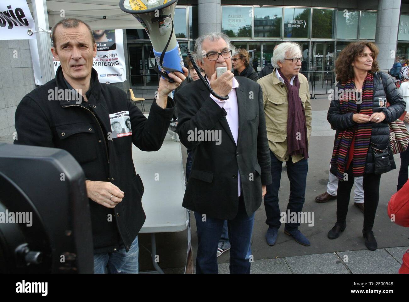 Serge July attends a meeting in support of French reporters Didier ...