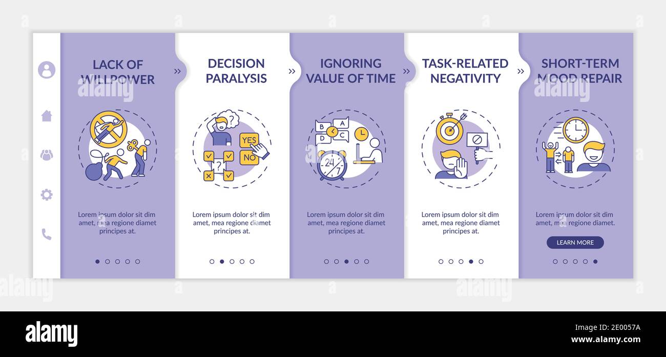 Delaying tasks habit reasons onboarding vector template Stock Vector ...
