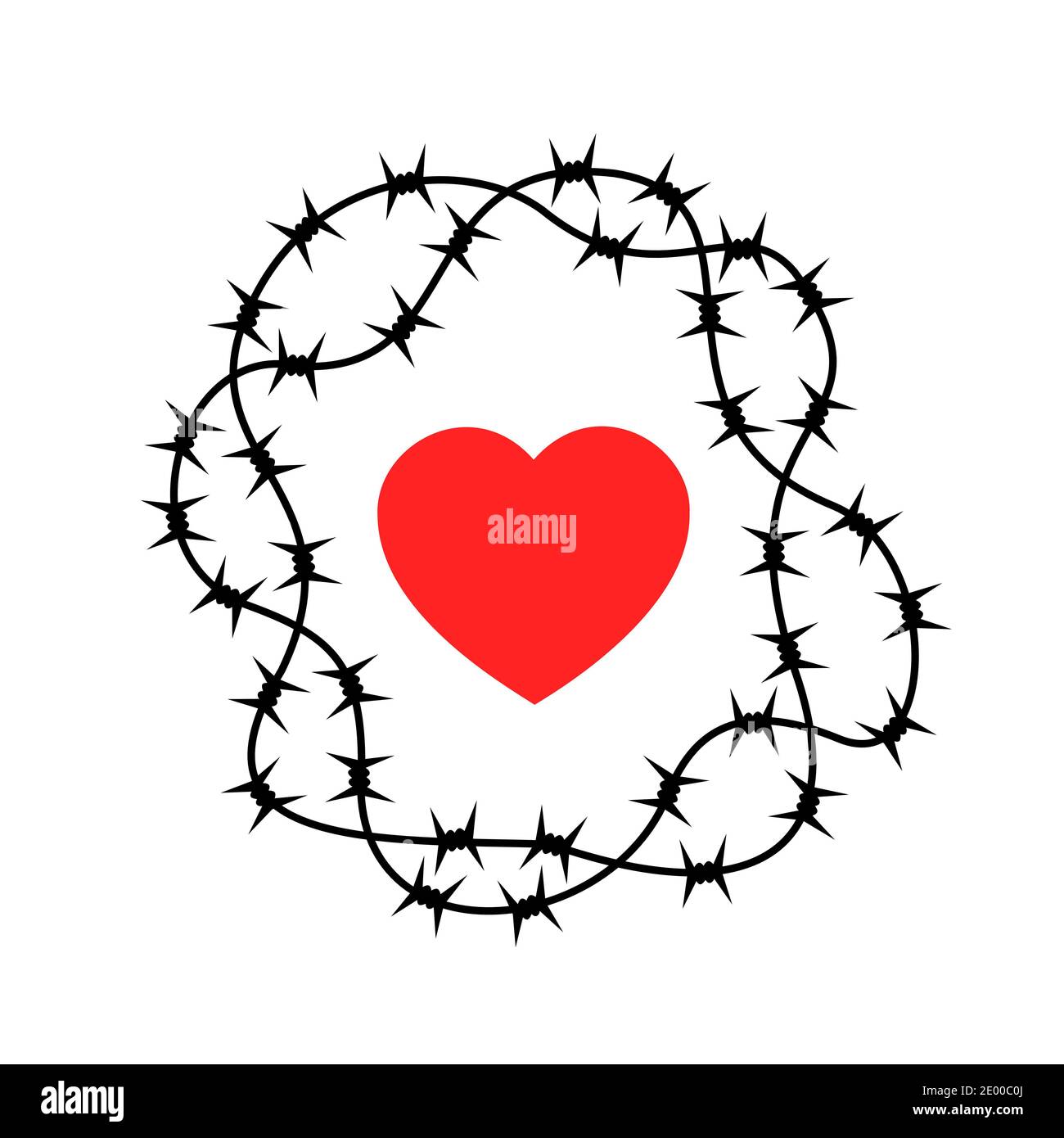 Barrier made of barbed wire as protection of heart - being protected ...