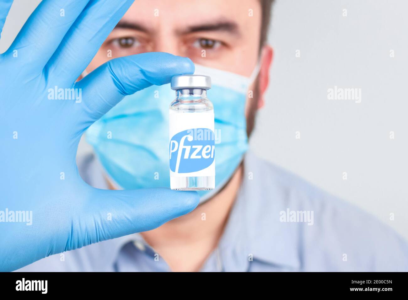 Lviv, Ukraine - Dec 28, 2020 : Doctor or scientist wearing medical face ...