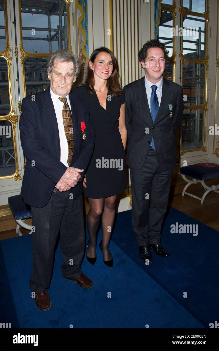 Jean Lacouture, Aurelie Filippetti and Guillaume Gallienne pose for ...