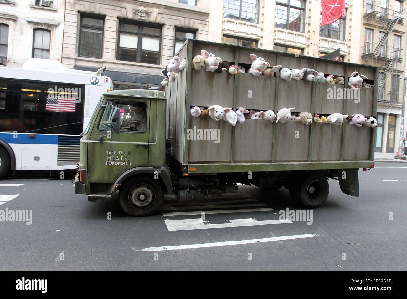 The Sirens of the Lambs truck by Street artist Bansky on Broadway in ...