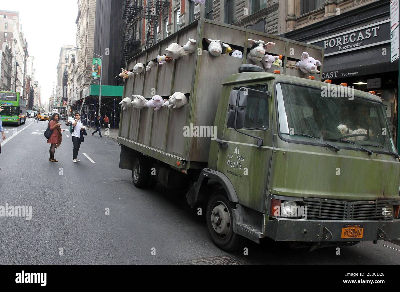 The Sirens of the Lambs truck by Street artist Bansky on Broadway in ...