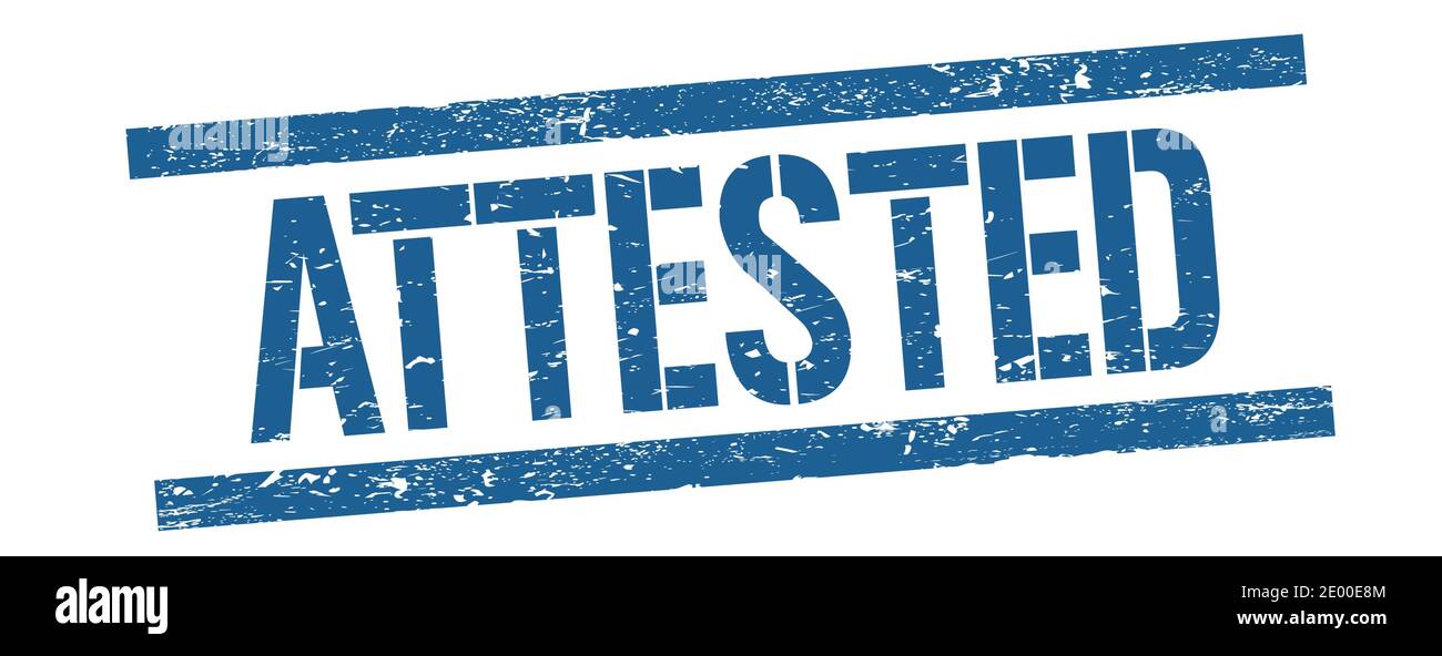 ATTESTED text on blue grungy lines stamp sign Stock Photo - Alamy