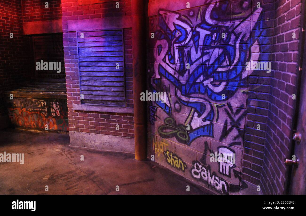 A replica of a scary dead end street is on display at the Crime Museum ...