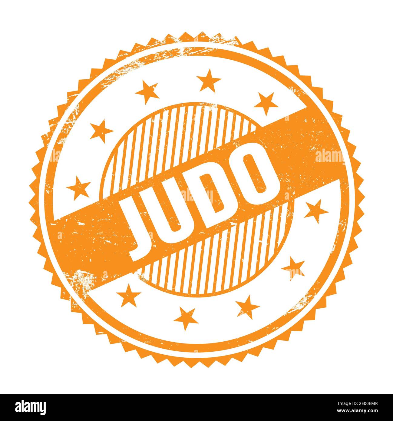 JUDO text written on orange grungy zig zag borders round stamp Stock ...