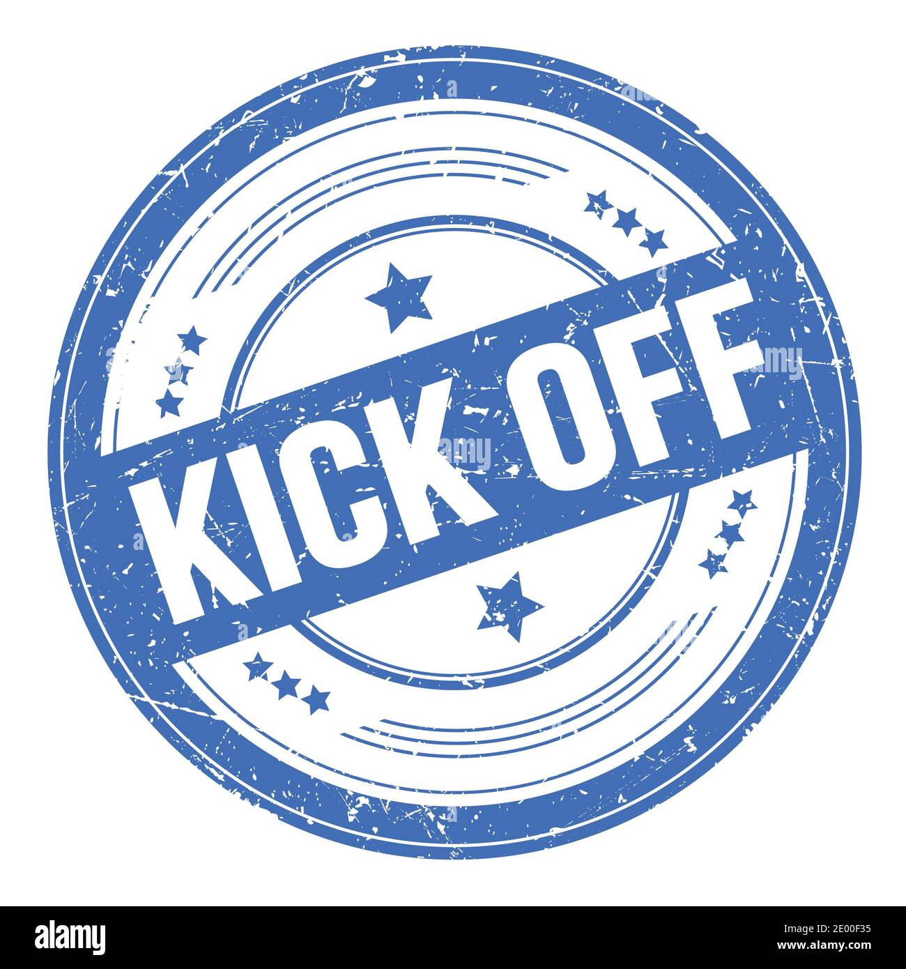 KICK OFF text on blue round grungy texture stamp Stock Photo - Alamy