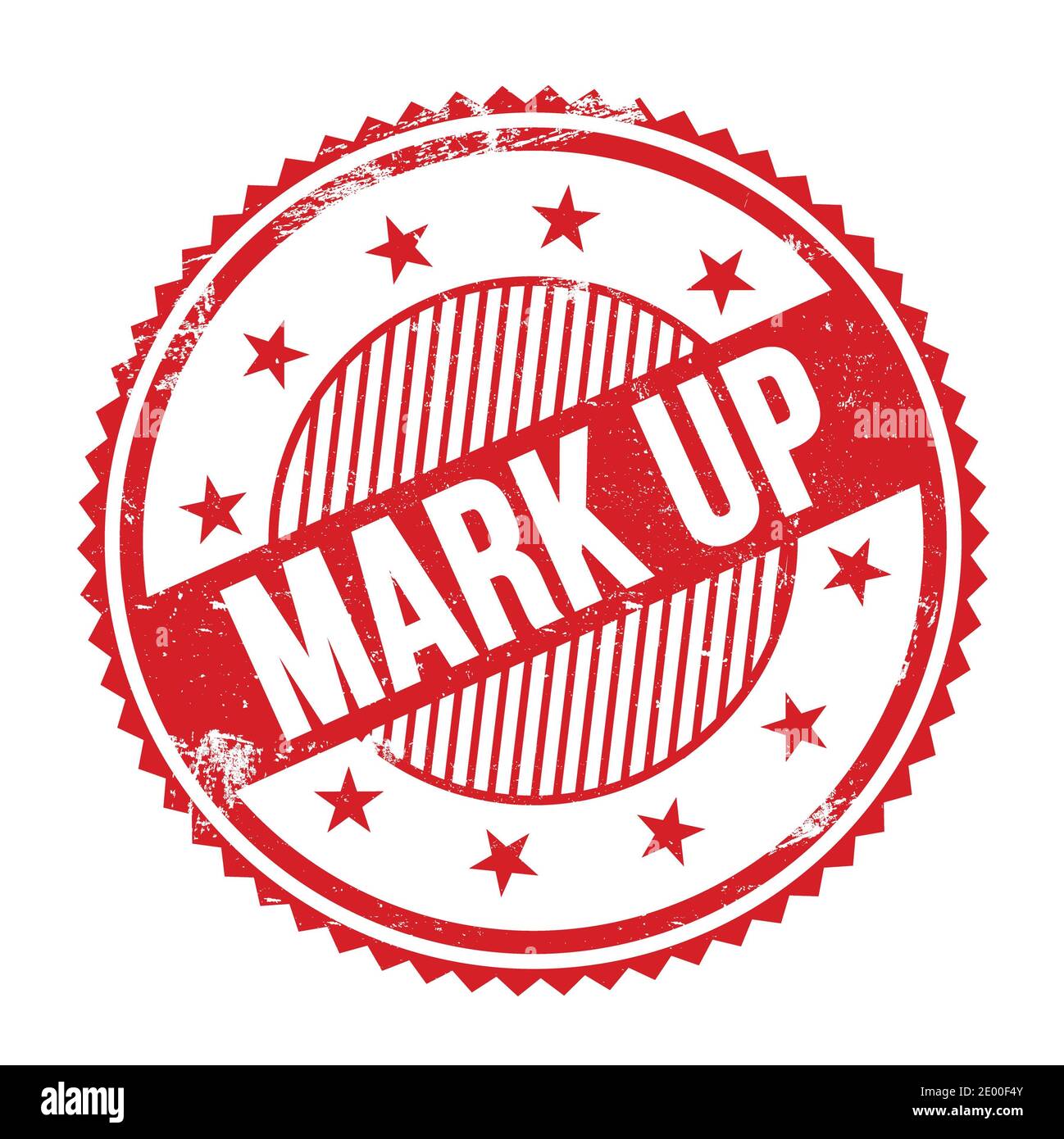 MARK UP text written on red grungy zig zag borders round stamp Stock ...
