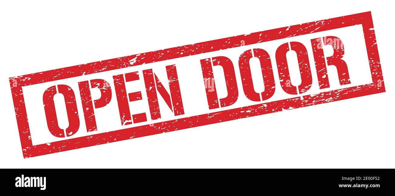 OPEN DOOR red grungy rectangle stamp sign Stock Photo - Alamy