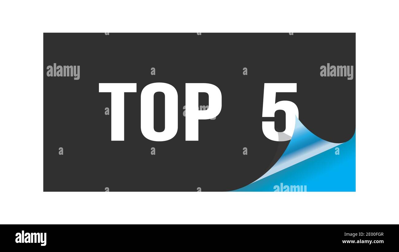 TOP 5 text written on black blue sticker stamp Stock Photo - Alamy