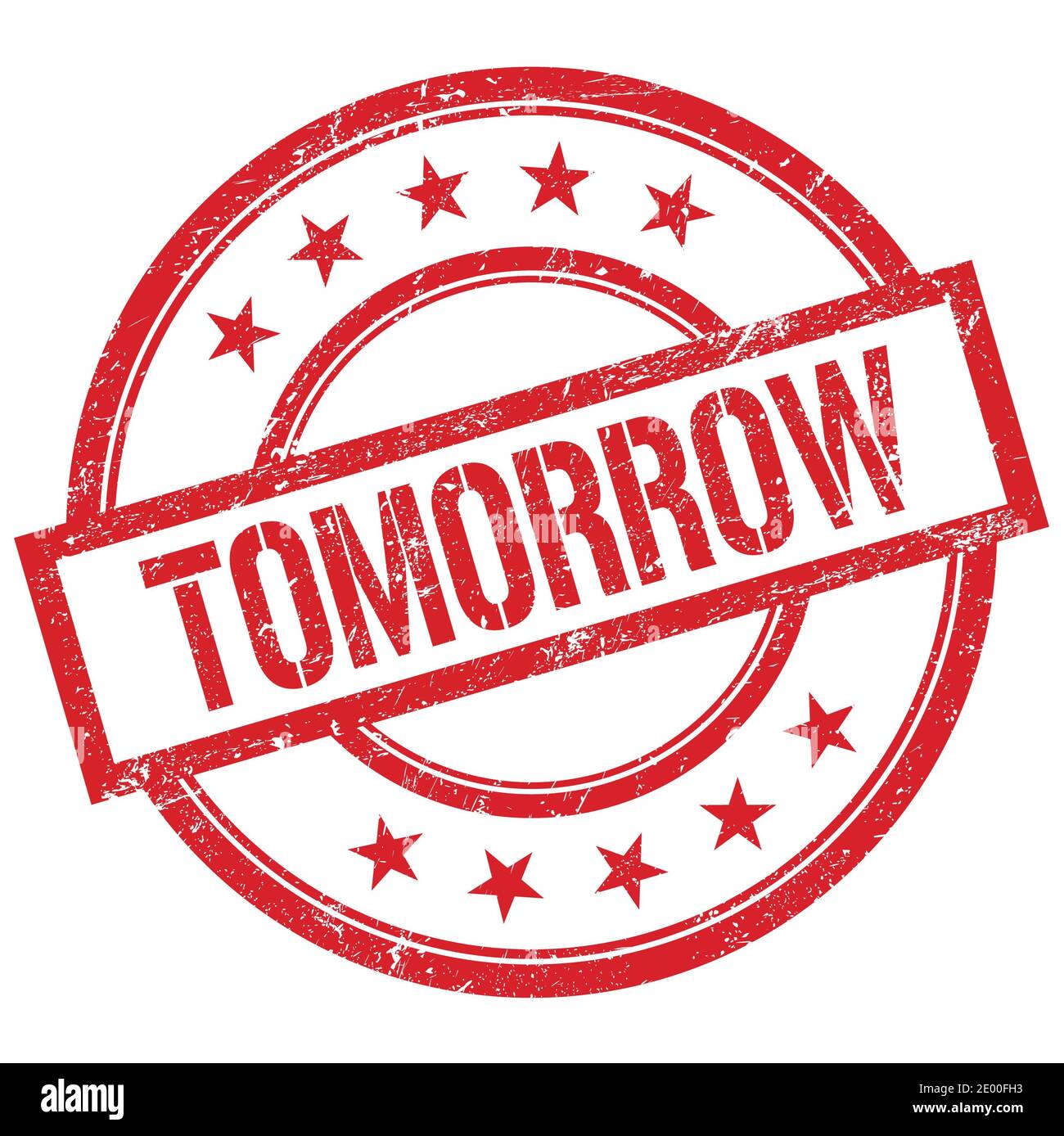 TOMORROW text written on red round vintage rubber stamp Stock Photo - Alamy