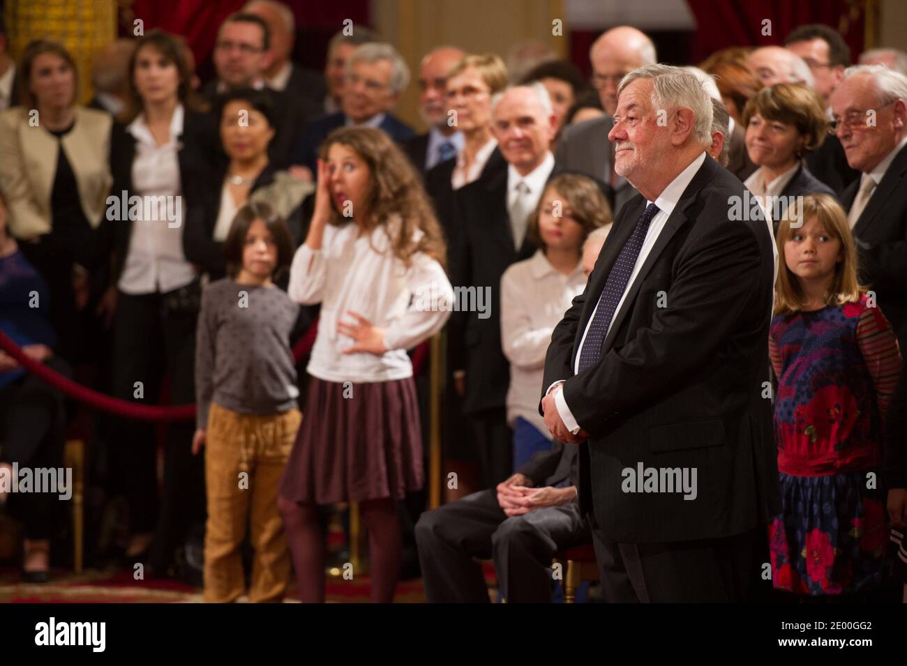 President Francois Hollande presents Paleontologist Yves Coppens with ...